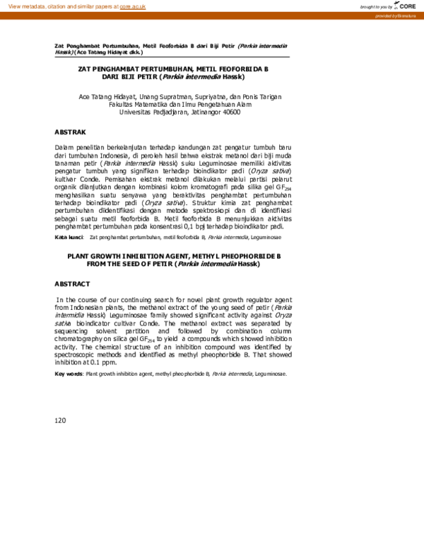 (PDF) Zat Penghambat Pertumbuhan, Metil Feoforbida B