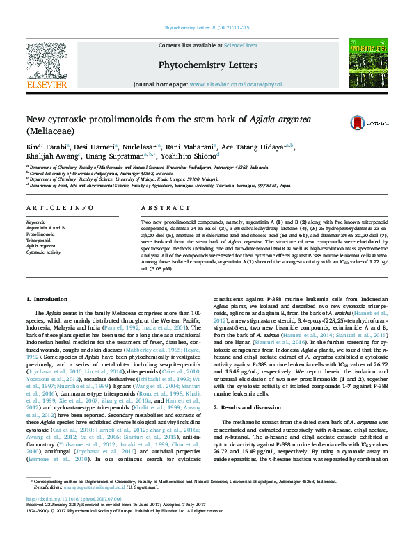 (PDF) New cytotoxic protolimonoids from the stem bark of Aglaia ...