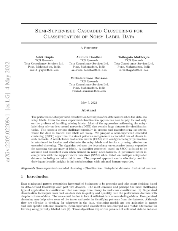 (PDF) Semi-Supervised Cascaded Clustering for Classification of Noisy ...