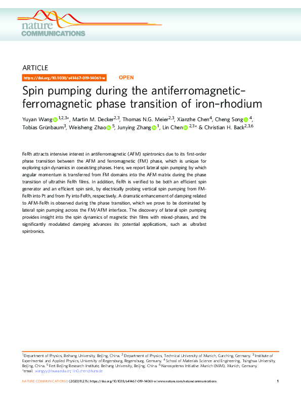 (PDF) Spin pumping during the antiferromagnetic–ferromagnetic phase transition of iron–rhodium