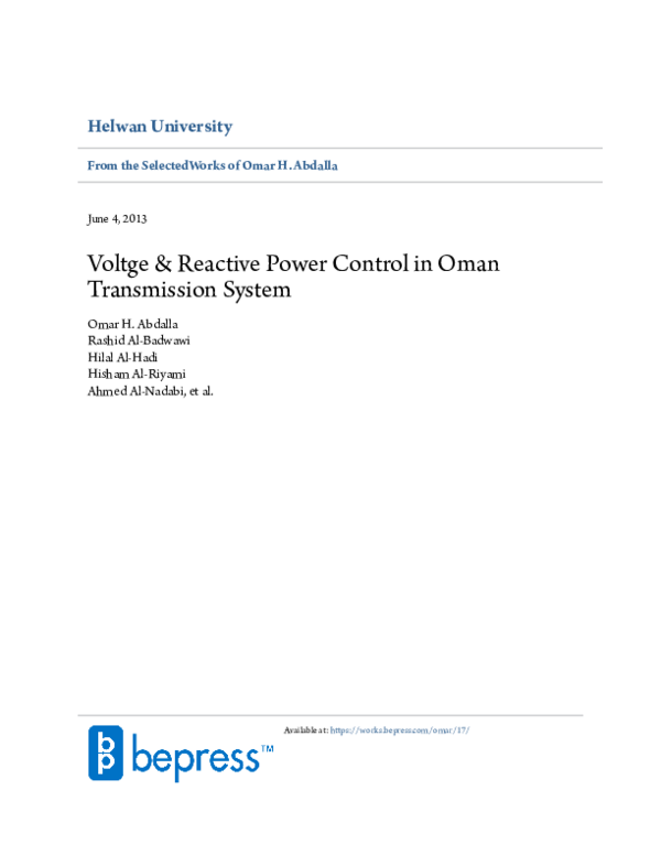 (PDF) Voltage & reactive power control in Oman transmission system