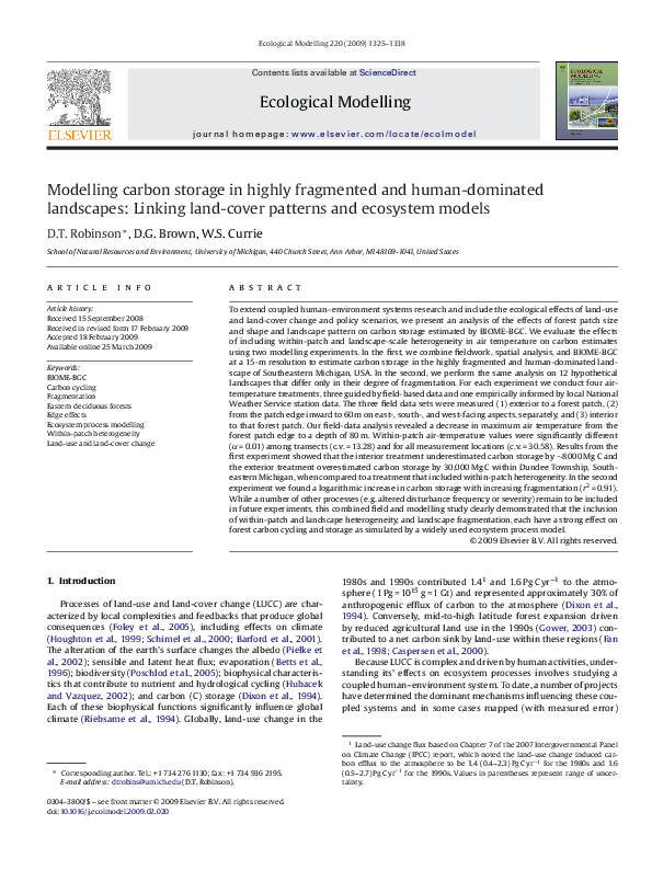 (PDF) Modelling carbon storage in highly fragmented and human-dominated ...
