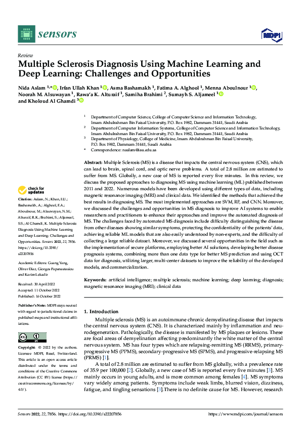 (PDF) Multiple Sclerosis Diagnosis Using Machine Learning and Deep Learning: Challenges and ...