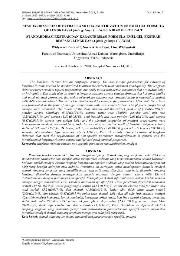 (PDF) STANDARDIZATION OF EXTRACT AND CHARACTERIZATION OF EMULGEL ...
