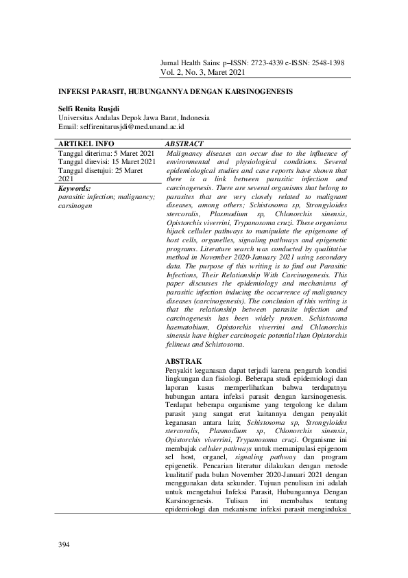 (PDF) Infeksi Parasit, Hubungannya Dengan Karsinogenesis