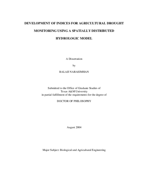 (PDF) Development of indices for agricultural drought monitoring using a spatially distributed ...