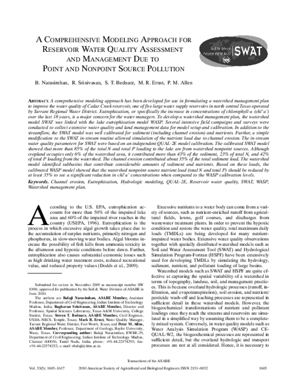 (PDF) A Comprehensive Modeling Approach for Reservoir Water Quality Assessment and Management ...
