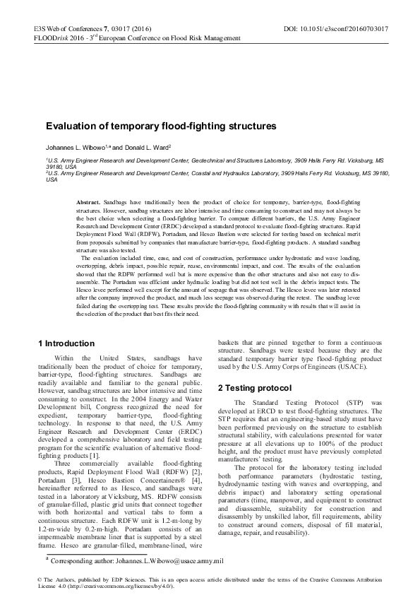 (PDF) Evaluation of temporary flood-fighting structures | Johannes Wibowo - Academia.edu