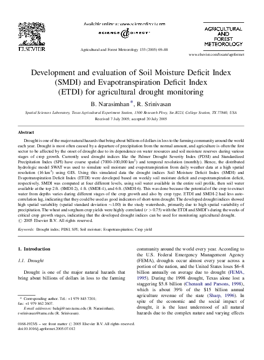 (PDF) Development and evaluation of Soil Moisture Deficit Index (SMDI ...