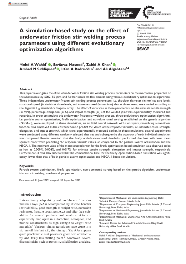 (PDF) A simulation-based study on the effect of underwater friction stir welding process ...
