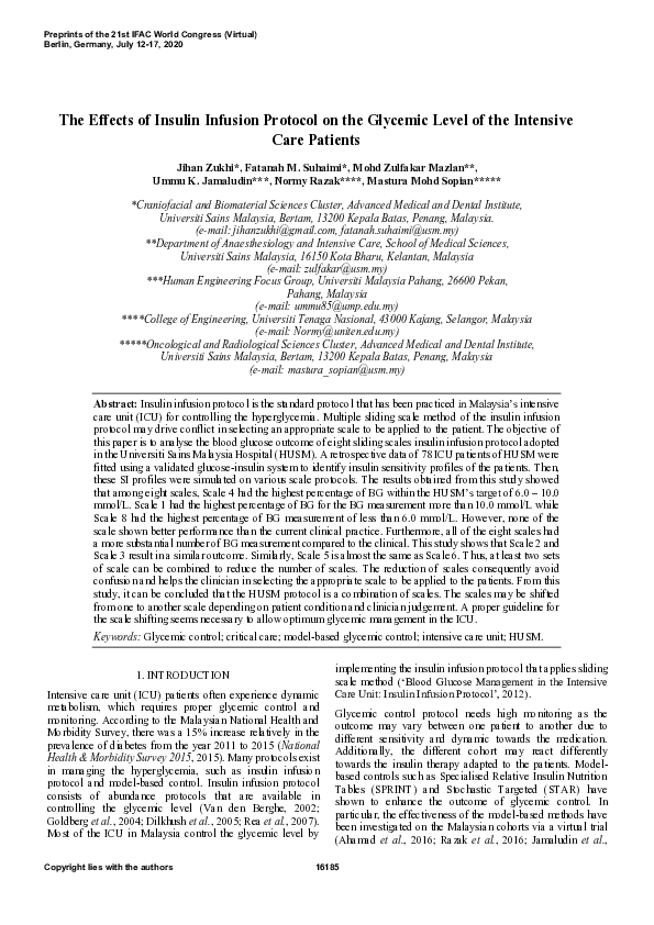 (PDF) The Effects of Insulin Infusion Protocol on the Glycemic Level of ...