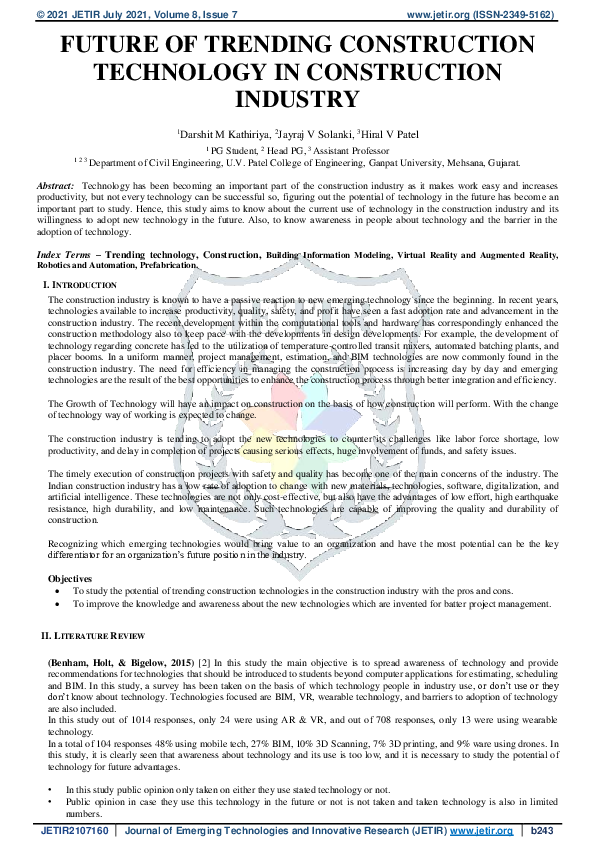 (PDF) Future of Trending Construction Technology in Construction Industry