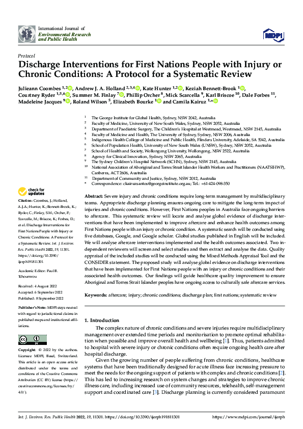 (PDF) Discharge Interventions for First Nations People with Injury or ...