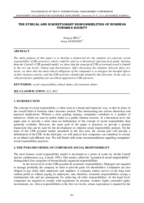 (PDF) The Ethical and Discretionary Responsibilities of Business ...