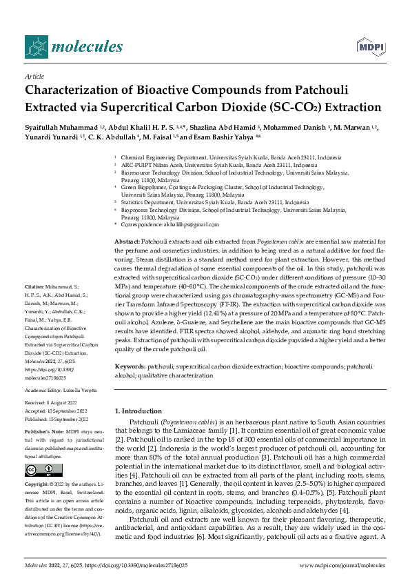 (PDF) Characterization of Bioactive Compounds from Patchouli Extracted ...