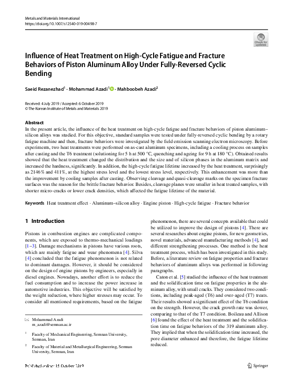 (PDF) Influence of Heat Treatment on High-Cycle Fatigue and Fracture ...