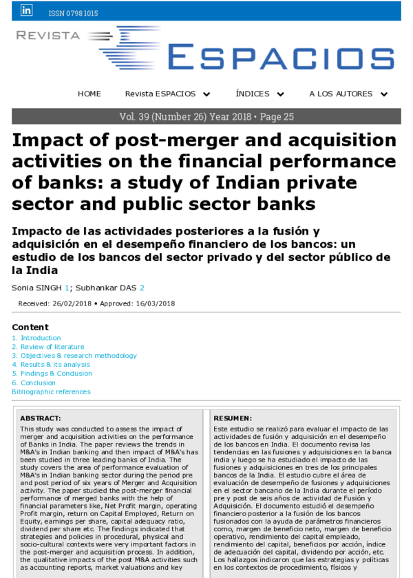 (PDF) Impact of post-merger and acquisition activities on the financial ...