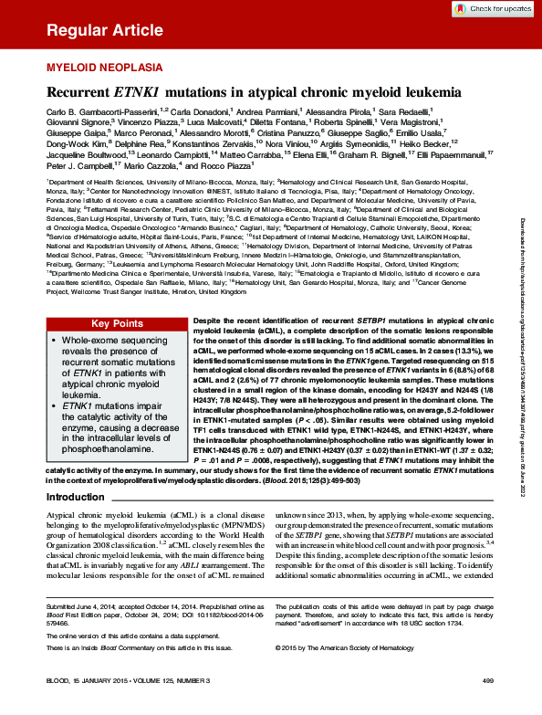 (PDF) Recurrent ETNK1 mutations in atypical chronic myeloid leukemia