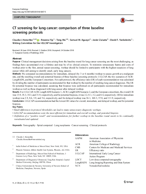 (PDF) CT screening for lung cancer: comparison of three baseline ...