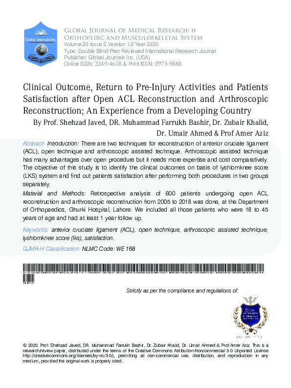 (PDF) Clinical Outcome, Return to Pre-injury Activities and Patients ...
