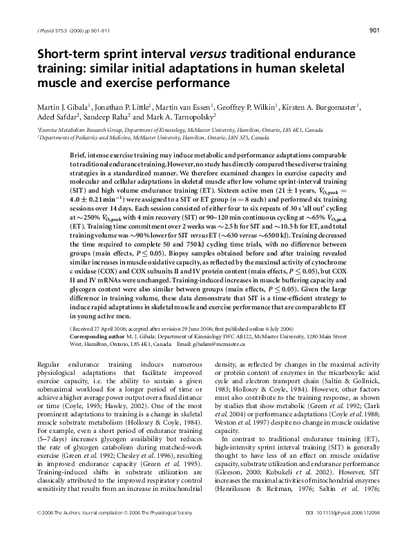 (PDF) Short-term sprint interval versus traditional endurance training: Similar initial ...