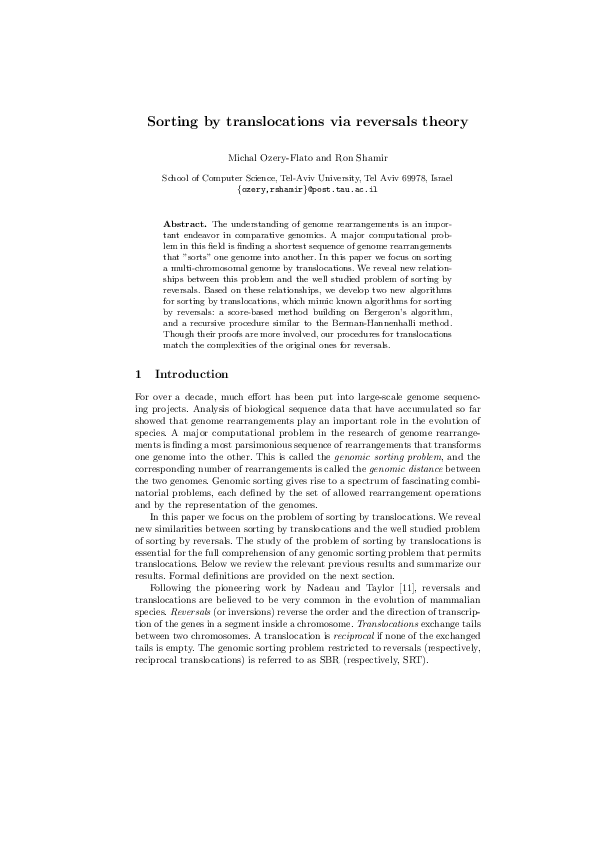 (PDF) Sorting by Translocations Via Reversals Theory