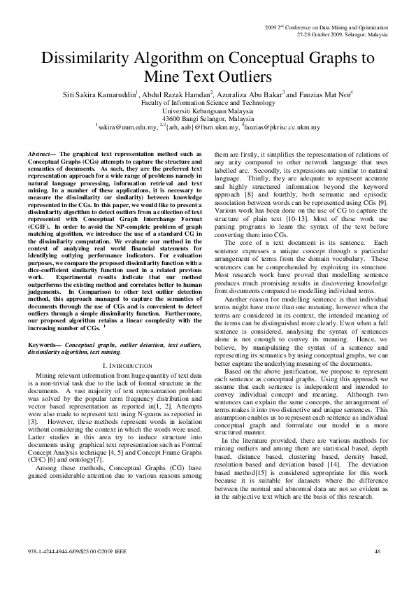 Pdf Dissimilarity Algorithm On Conceptual Graphs To Mine Text Outliers