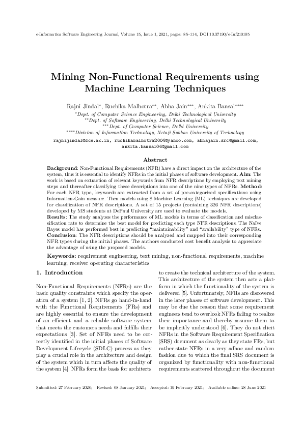 (PDF) Mining Non-Functional Requirements using Machine Learning Techniques | ankita bansal ...