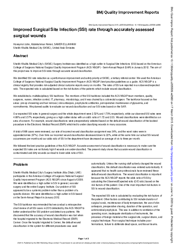 (PDF) Improved Surgical Site Infection (SSI) rate through accurately ...