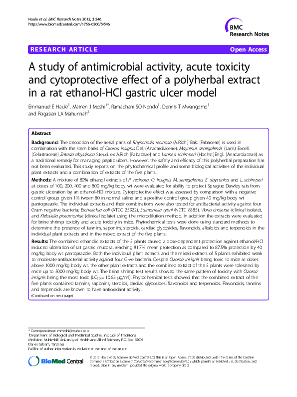 (PDF) A study of antimicrobial activity, acute toxicity and cytoprotective effect of a ...