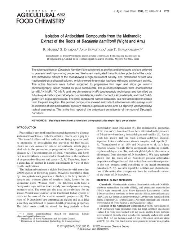(PDF) Isolation of Antioxidant Compounds from the Methanolic Extract of ...
