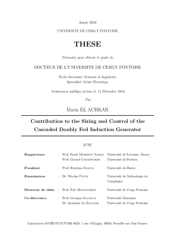 Pdf Contribution To The Sizing And Control Of The Cascaded Doubly Fed Induction Generator