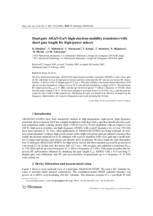 (PDF) Dual-gate AlGaN/GaN high-electron-mobility transistors with short gate length for high ...