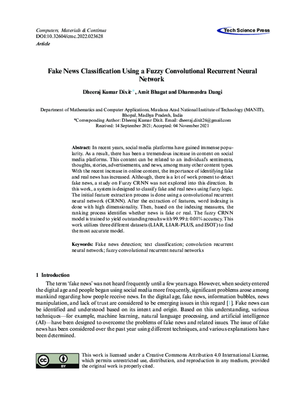 (PDF) Fake News Classification Using a Fuzzy Convolutional Recurrent Neural Network