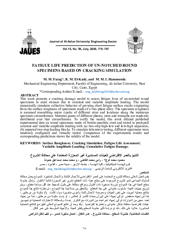 Pdf Fatigue Life Prediction Of Un Notched Round Specimens Based On Cracking Simulation