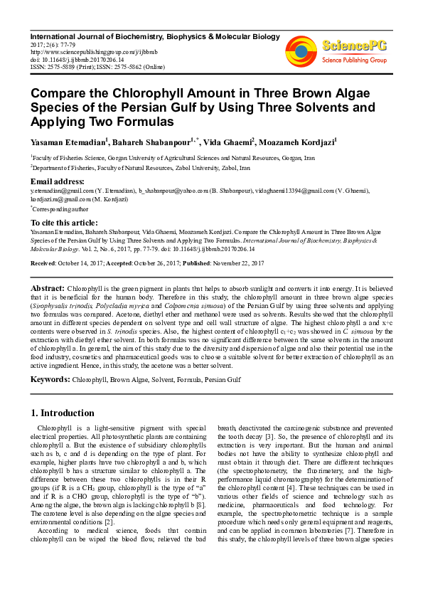 (PDF) Chlorophyll Extraction in Persian Gulf Algae