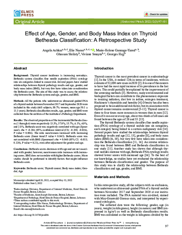 (PDF) Effect of Age, Gender, and Body Mass Index on Thyroid Bethesda ...