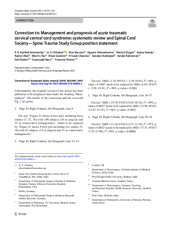 (PDF) Correction to: Management and prognosis of acute traumatic ...