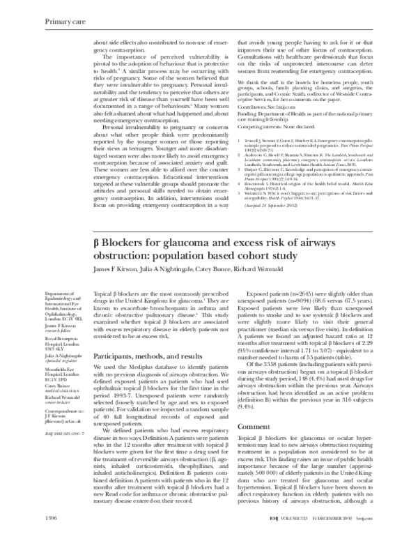 (PDF) beta Blockers for glaucoma and excess risk of airways obstruction ...