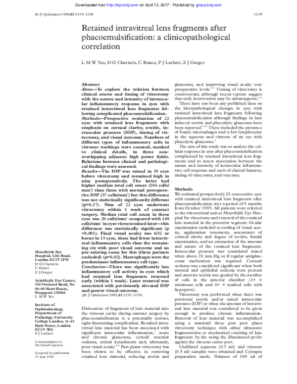 (PDF) Retained intravitreal lens fragments after phacoemulsification: a ...
