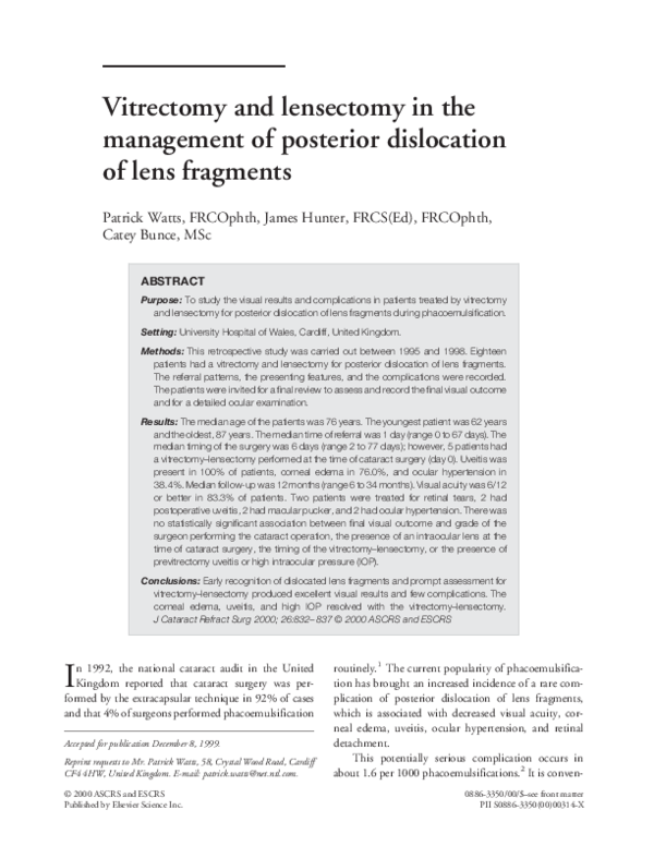 (PDF) Vitrectomy and lensectomy in the management of posterior ...