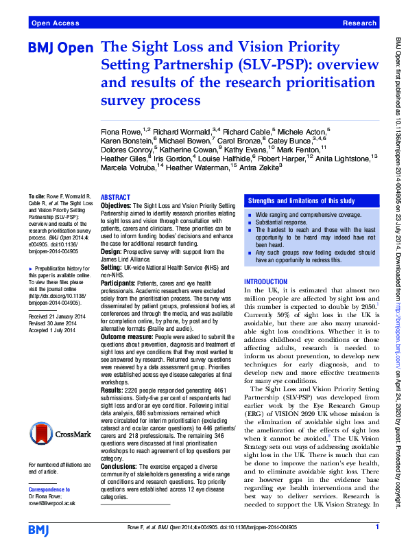 (PDF) The Sight Loss and Vision Priority Setting Partnership (SLV-PSP ...