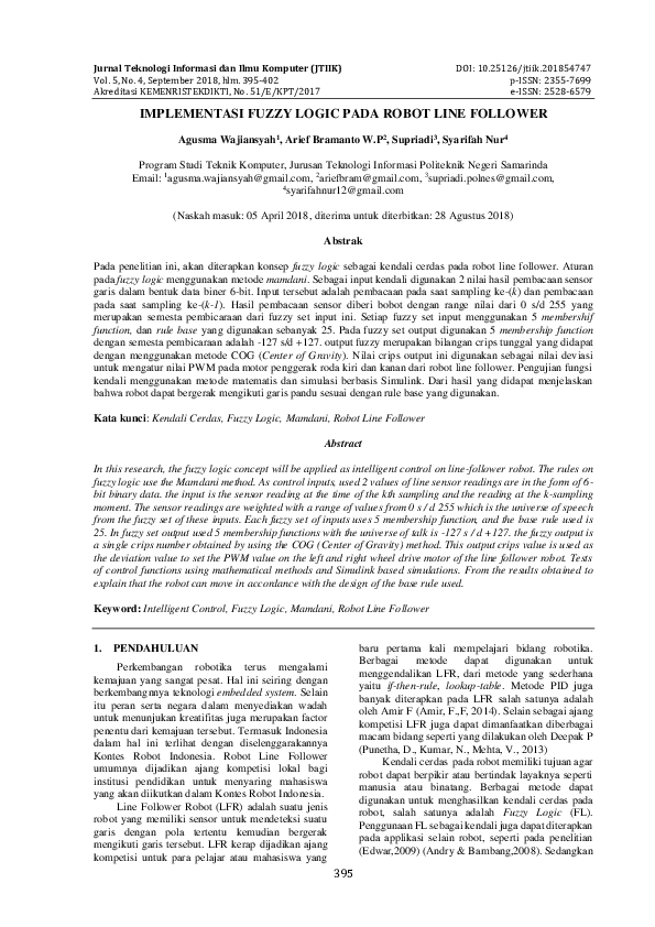 Pdf Implementasi Fuzzy Logic Pada Robot Line Follower 