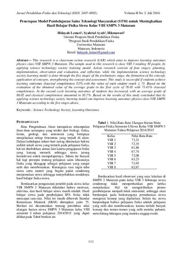 (PDF) Penerapan Model Pembelajaran Sains Teknologi Masyarakat (STM ...