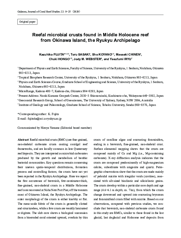 (PDF) Reefal microbial crusts found in Middle Holocene reef from ...