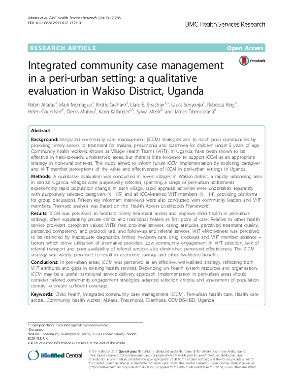(PDF) Integrated community case management in a peri-urban setting: a qualitative evaluation in ...