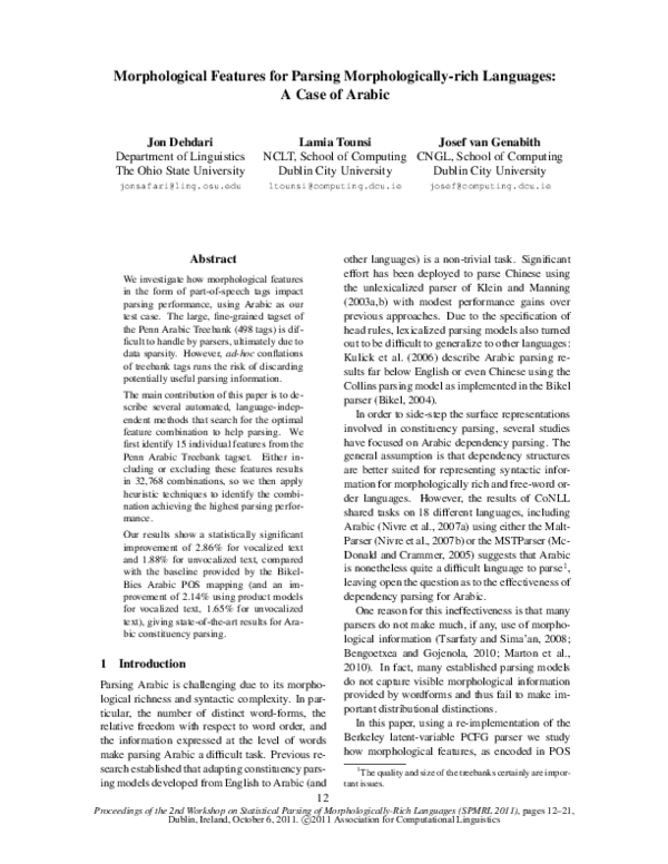 (PDF) Morphological features for parsing morphologically-rich languages: a case of Arabic
