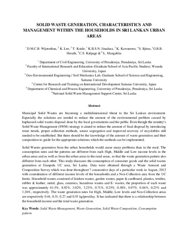 (PDF) Solid waste generation, characteristics and management within the ...