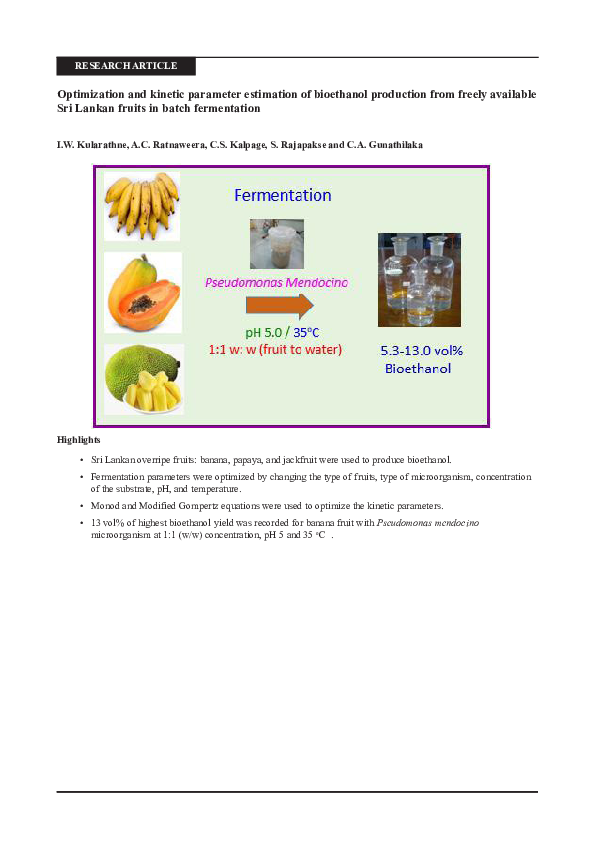 Pdf Optimization And Kinetic Parameter Estimation Of Bioethanol