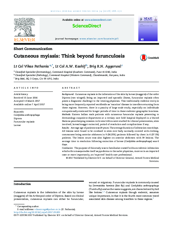 (PDF) Cutaneous myiasis: Think beyond furunculosis